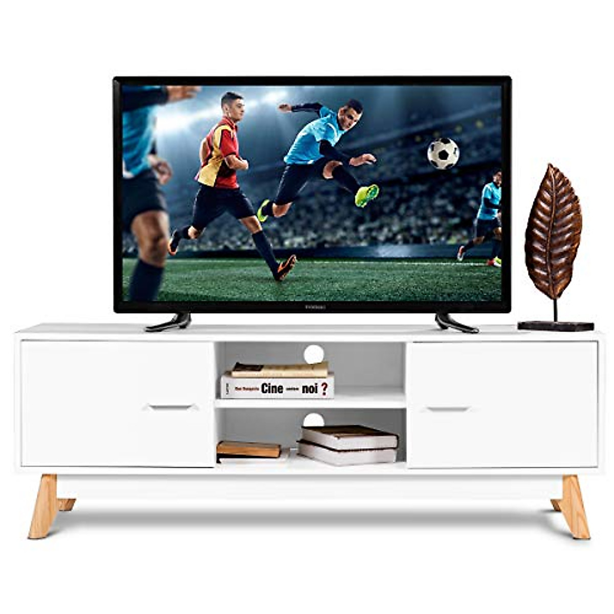 Tangkula TV Stand, Modern White TV stand for 60 Inch TV, with 2 Storage Cabinets & 2 Open Shelves, for Home Living Room Furniture, Wood TV Stand