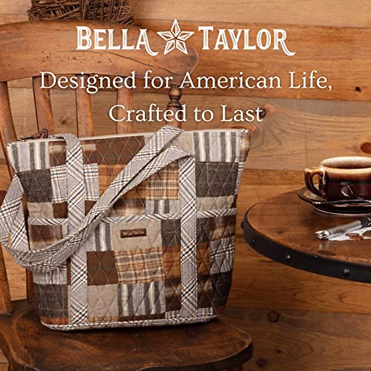 Bella Taylor | Stride Quilted Tote Bag for Women | Shoulder Handbag With 10 Pockets | Cotton Country Patchwork | Rory