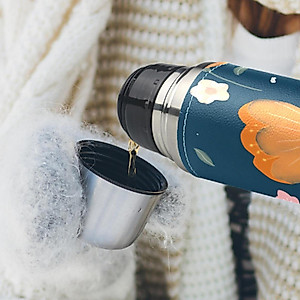 Stainless Steel Leather Vacuum Insulated Mug Flower Thermos Water Bottle for Hot and Cold Drinks Kids Adults 16 Oz