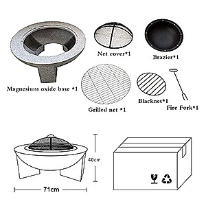 Garden Fire Pit Grill Bowl Grill Barbecue Rack Fire Pit with BBQ Grill Shelf, Outdoor Garden Patio Heater Grill Camping Bowl BBQ with Poker, Grate, Grill, Mesh Lid