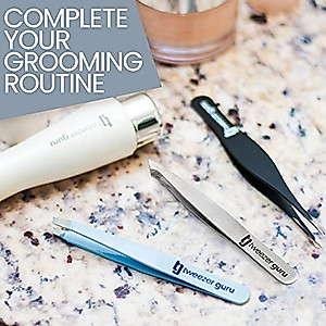 Tweezer Guru Eyebrow Tweezer Set for Women & Men - Professional Slant and Pointed Tweezers Set with Case - Precision Tweezers Kit for Facial Hair, Splinter and Ingrown Hair Removal (4 PC-W)