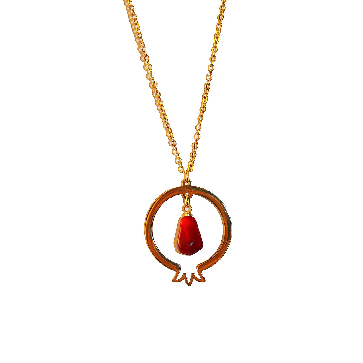 14K mirror polished non tarnish stainless steel Pomegranate pendant with pomegranate seed