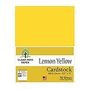 Lemon Yellow Cardstock - 8.5 x 11 inch - 65Lb Cover - 50 Sheets - Clear Path Paper