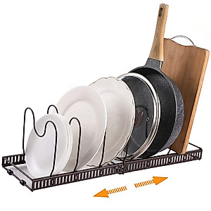 HAYAN Pot Rack Organizer Expandable Pan Holder for Cabinet, Adjustable Dividers, Pot Lid Organizer for Kitchen Counter and Cabinet (7 Compartments)