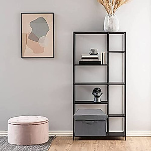 Storage Bins, Foldable Storage Cubes with Lids and Handles, Large Fabric Storage Baskets with Doule Doors Design for Clothes, Toys, Books, Closet, and Shelves etc. Storage Dark Grey (2-Pack 15.4" x 10.2" x 10.2")