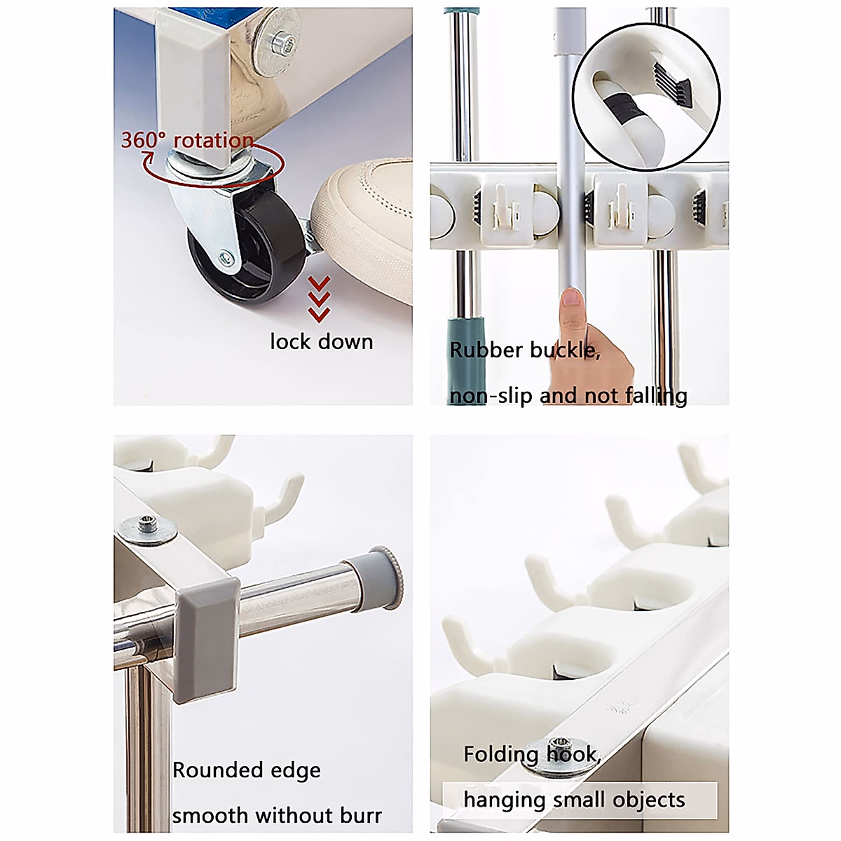 DHWDPO Cleaning Tool Tower Mop Holder Umbrella Stand,broom and Mop Holder Put Wet Mops Movable Commercial Mop Rack Cleaning Tool Cart Storage for Garden Garage Organizer Mop Drain Rack