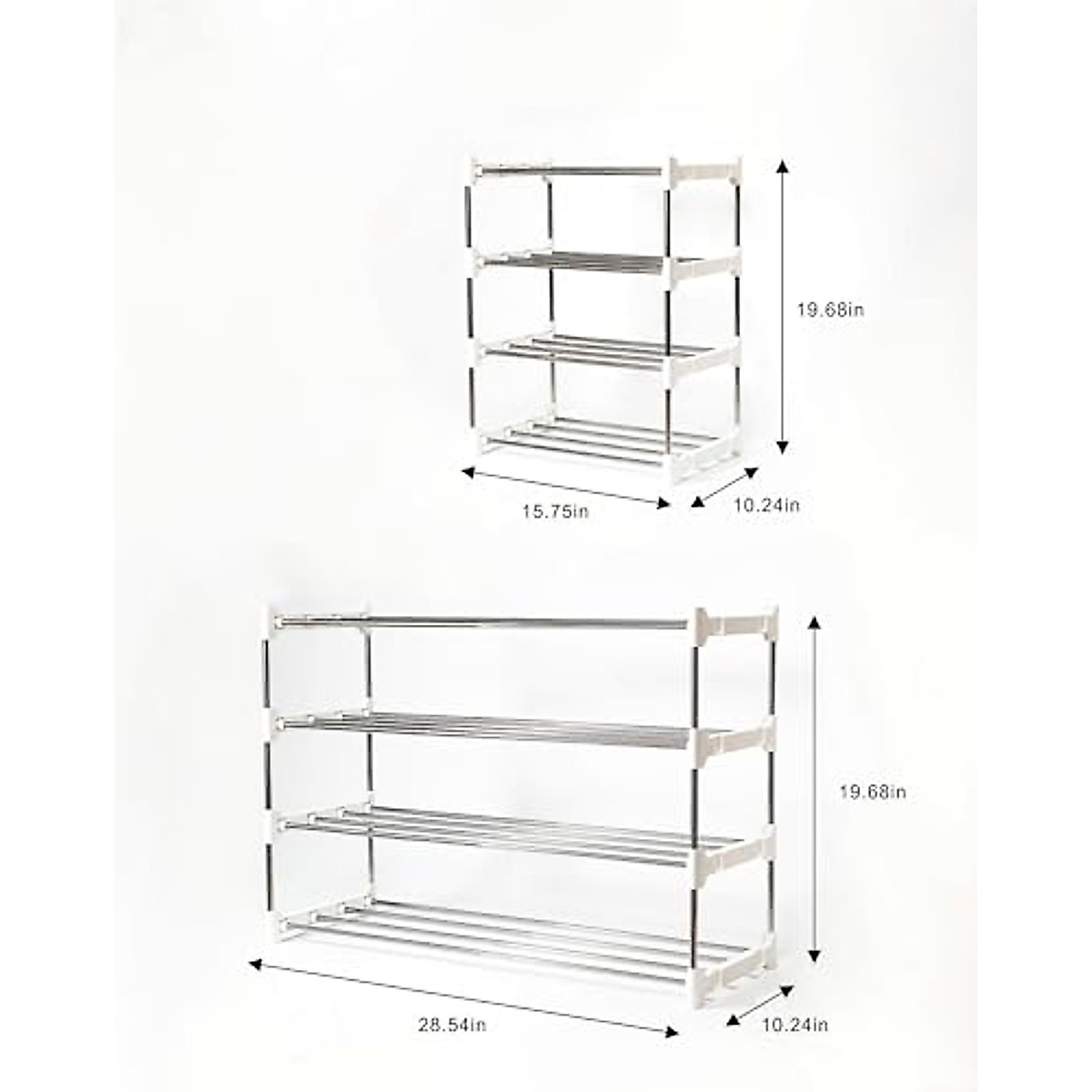 JAUZVIL Expandable Shoe Racks Metal Free Standing Shoe Shelf Shoe Storage Organizer For Entryway Closet (White, 4 Tiers)