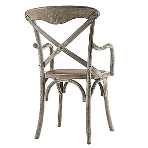 Modway Gear Rustic Modern Farmhouse Elm Wood Rattan Two Dining Armchairs in Gray