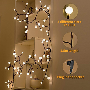 Curtain Lights Indoor Outdoor, 8.3ft 8 Modes 72 Led Globe String Lights Plug in, Window Lights for Patio Garden Wedding Party Bookshelf, Christmas Decorations, Warm White
