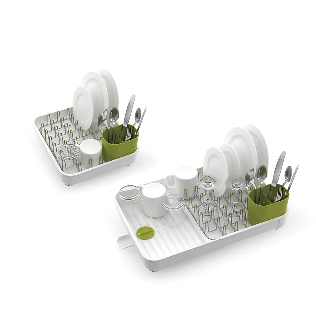 Joseph Joseph 85071 Extend Expandable Dish Drying Rack and Drainboard Set Foldaway Integrated Spout Drainer Removable Steel Rack and Cutlery Holder, White,White/Green - Plastic
