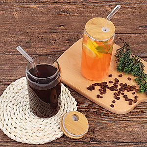2Pack 16OZ Glass Cups with Lids and Straws ，Smoothie Cup Glass Tumbler with Straw and Lid,Iced Coffee Cup with Lids and Glass Straws ，for Coffee Bar Accessories，Juice, Boba, Smoothie, Tea, Kombucha