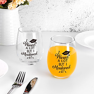 Modwnfy Graduation Gifts, I Wined A Lot, But I Mastered It Stemless Wine Glass with Key Chain and Card, College Graduation Gifts for Her Him Men Women Friends University Graduate Master MBA, 17 OZ
