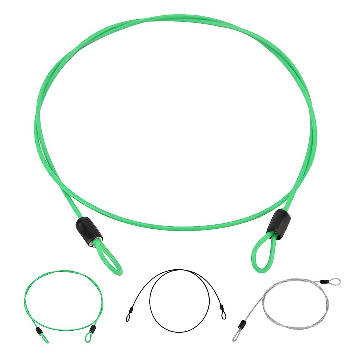 POCREATION Diameter 2mm Security Steel Lock Cable, Lock Wire with The Loops Used with Padlock or U Lock Length100cm / 39.4in Green Silver Black 1pc(Green)