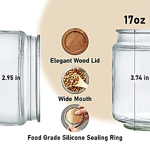 SOUL ONE 17oz (500 ML) Small Stackable Glass Cookie Jar with Wide Mouth Airtight Wooden Lid, Clear Candy Jar, Sugar Jars for Kitchen, Round Organization Container for Coffee Bean, Tea, Nut - Acacia