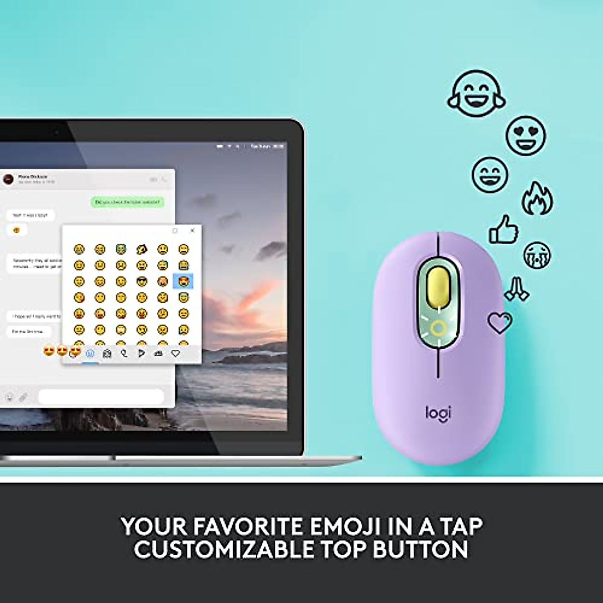Logitech POP Mouse, Wireless Mouse with Customizable Emojis, SilentTouch Technology, Precision/Speed Scroll, Compact Design, Bluetooth, Multi-Device, OS Compatible - Daydream Mint