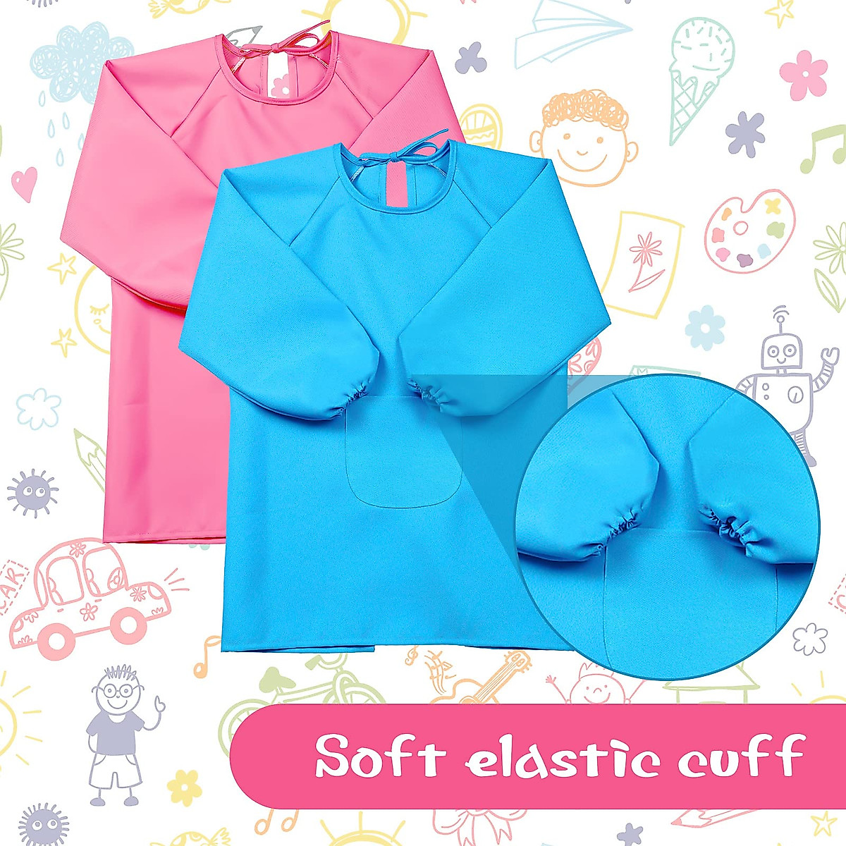 Geyoga 6 Pcs Art Smock for Kids Colorful Painting Artist Smock Waterproof Apron Toddler Full Coverage Long Sleeve Apron with Pocket for School Class, for Age 3 to 8