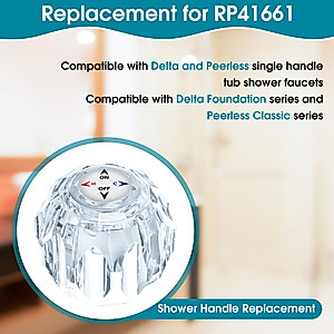Dreyoo Shower Faucet Handle Replacement for RP41661, Compatible with Delta and Peerless Single Handle Tub Faucets, Knob with Button, Screw and Connector, Clear Acrylic