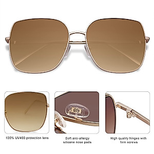 SOJOS Trendy Oversized Square Sunglasses for Women Men Flat Mirrored Lens UV Protection SJ1146 with Bright Gold Metal Frame/Brown Grading Lens