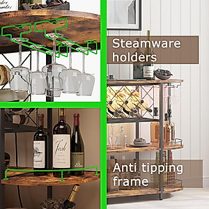 ZOPEND Wine Cabinet Coffee Table with Power Socket and LED Light, Three Tiers Coffee Bar Table Wine Rack Liqour Bar with Large Storage for Home Kitchen (Retro Brown)