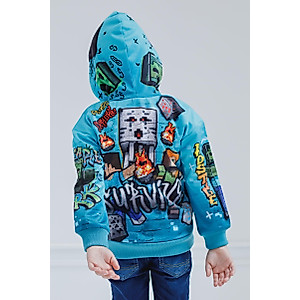 Minecraft Creeper Zombie Steve Big Boys Fleece Pullover Hoodie Turquoise 10-12
