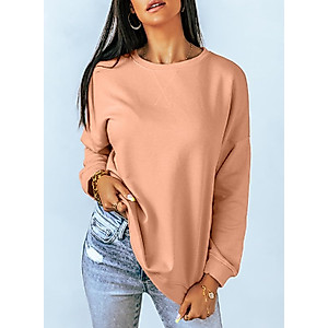 Dokotoo Women's Long Sleeve Crewneck Side Split Pullover Tunic Sweatshirt - Apricot Powder, Large