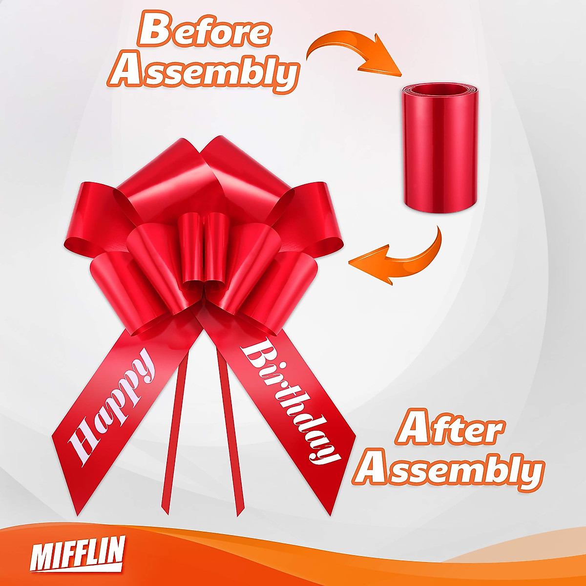 MIFFLIN-USA Happy Birthday Bow, Giant Car Bow (Red, 30 inch) Big Gift Bow, Giant Bow for Car, Birthday Bow, Huge Car Bow, Car Bows, Big Red Bow, Bow for Gifts, Birthday Bow for Cars, Gift Wrapping