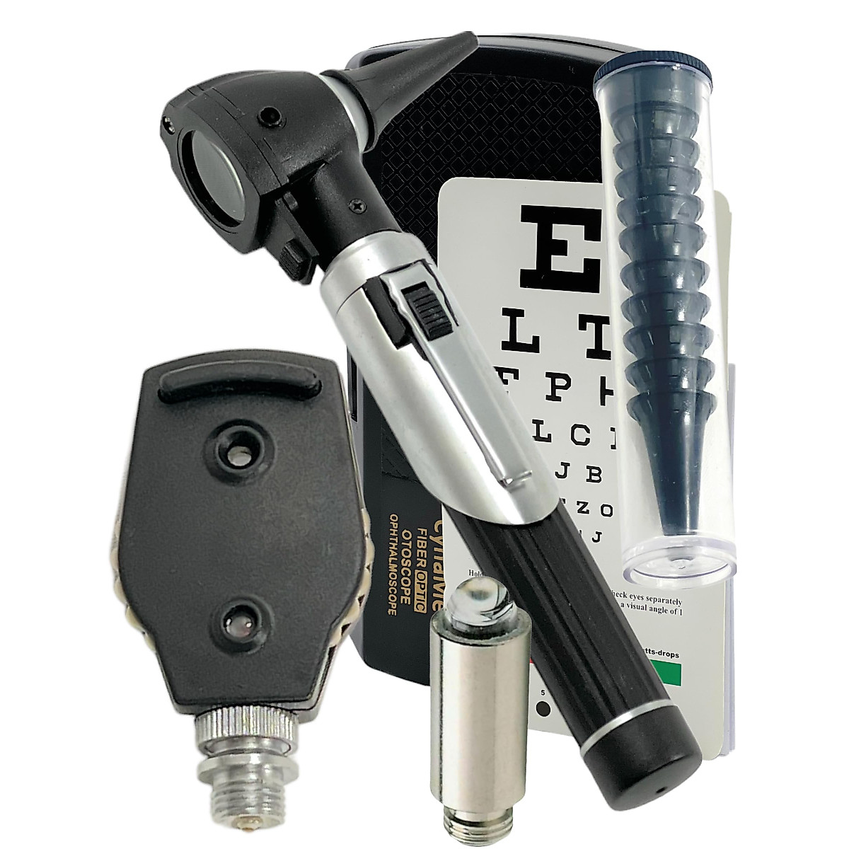Premium Fiber Optic 3.2V Pro Led Otoscope Set Ent with Hard Case Plus 1 Extra Bulb Cynamed