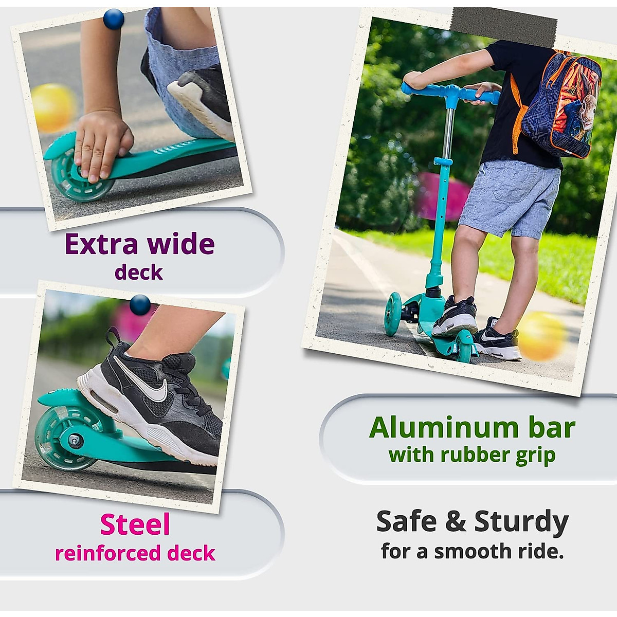 Kicksy - Kids Scooter - Toddler Scooter for Kids 2-5 Adjustable Height - 3 Wheel Scooter for Kids Ages 3-5 Boys & Girls - Kids Three Wheel Scooter with Light Up LED Wheels