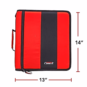 Case-It The Classic Zipper Binder - 2 Inch O-Rings - Multiple Pockets - 350 Sheet Capacity - Comes with Shoulder Strap - Fire Engine Red D-251 (6 Pack)