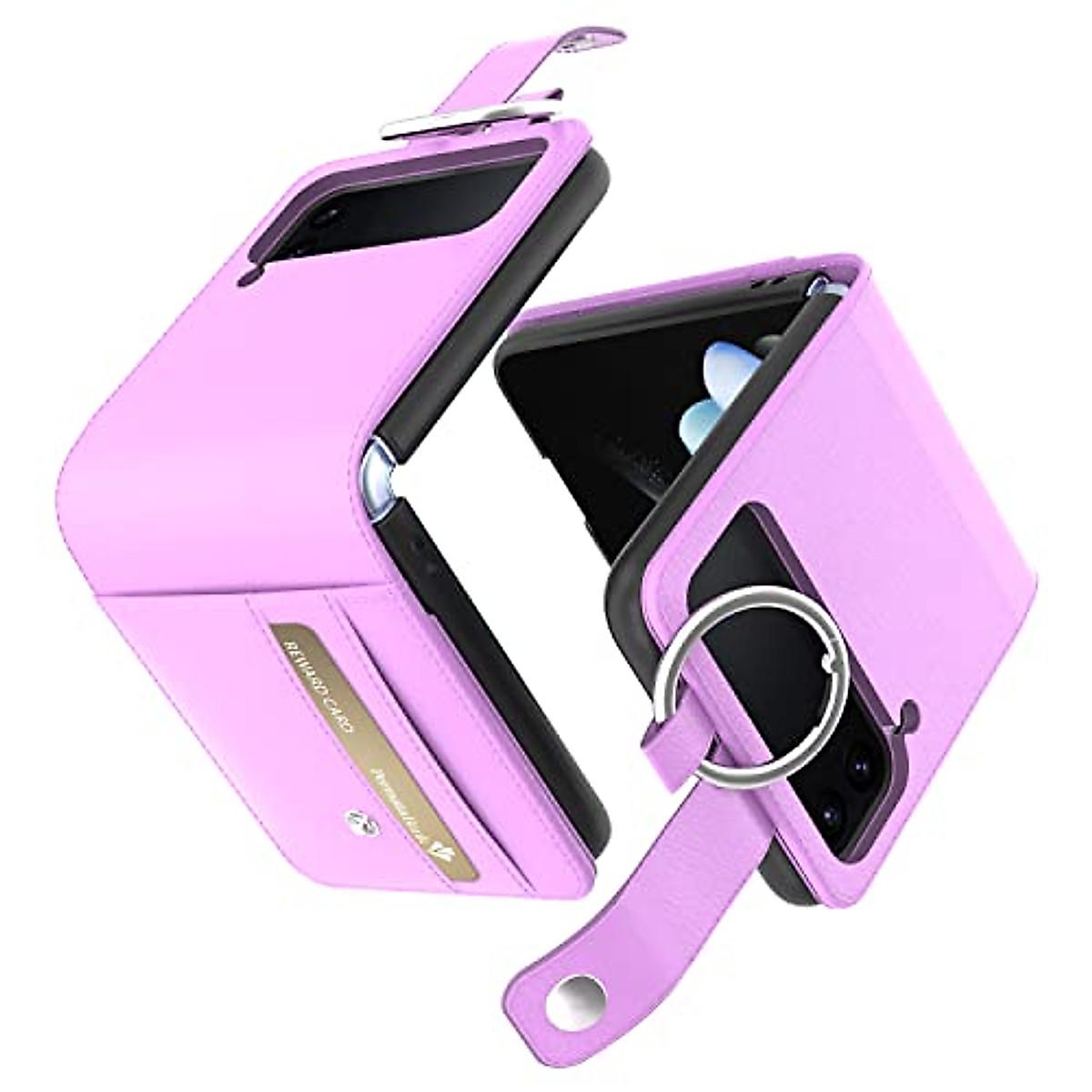 Warmson for Samsung Z Flip 4 Case,Samsung Z Flip 4 Wallet Case with Ring Card Slot Galaxy Z Flip 4 Case PU Leather RFID Blocking Protective Flip Folio Z flip 4 5G Case Purple for Women Girls Men