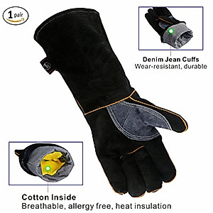 KIM YUAN Extreme Heat & Fire Resistant Gloves Leather with Kevlar Stitching,Mitts Perfect for Fireplace, Stove, Oven, Grill, Welding, BBQ, Mig, Pot Holder, Animal Handling