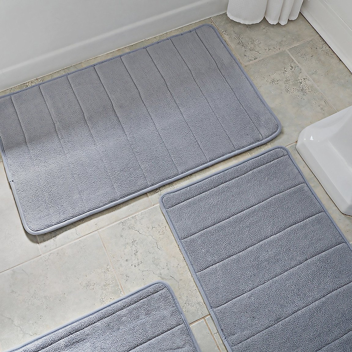 Over the Floor │ Bath Mats 5-Piece Set Thick Memory Foam - Close Out│ Bathroom Rugs Set, Toilet Rug, Water Absorbent, Extra Soft, Non-Slip Back │Gray