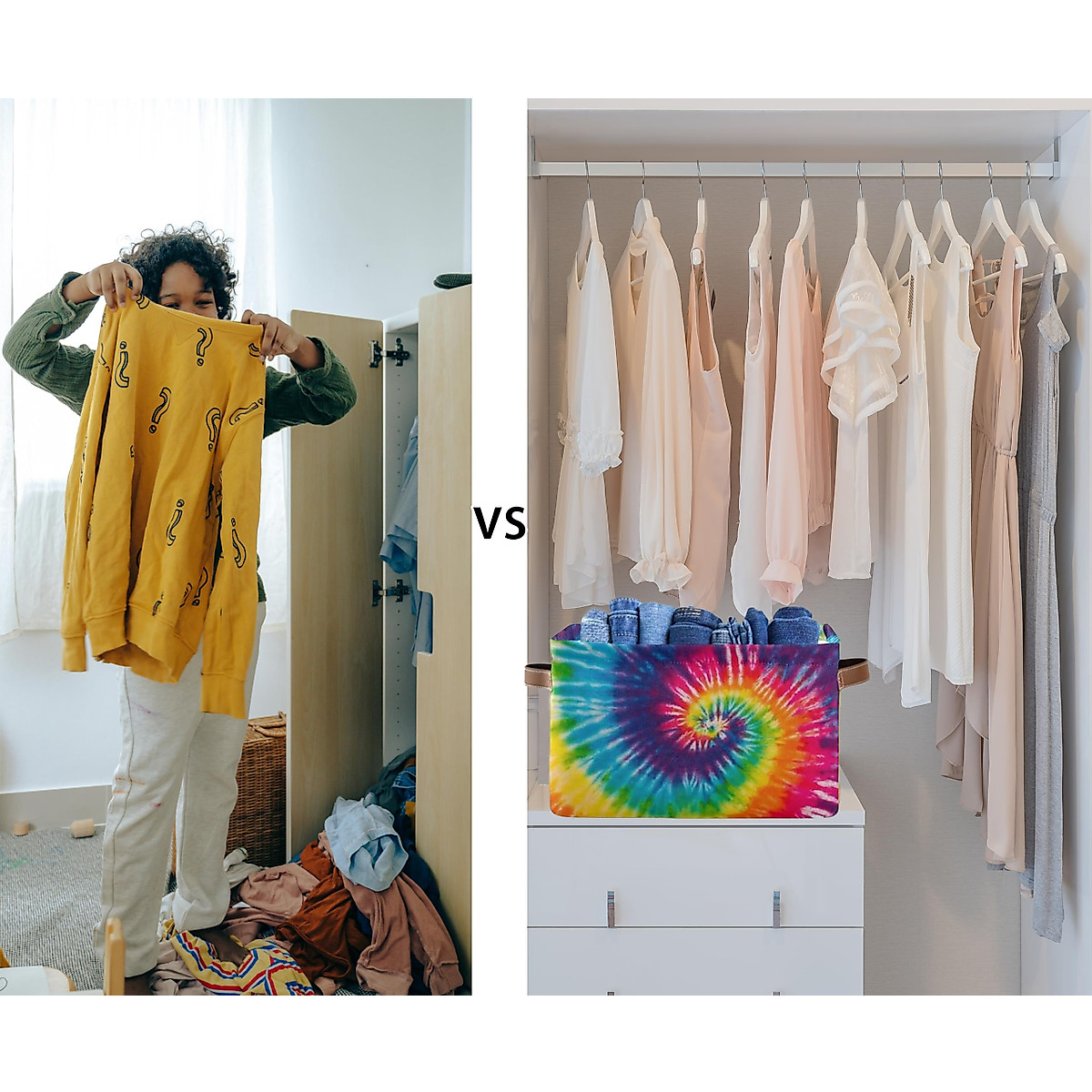 DEHOZO Storage Basket Bins, Abstract Rainbow Swirl Tie Dye Collapsible Storage Cubes Organizer with Handles, Closet Shelves Clothes Storage Box Toys Organizer for Bedroom Living Room, 1pc