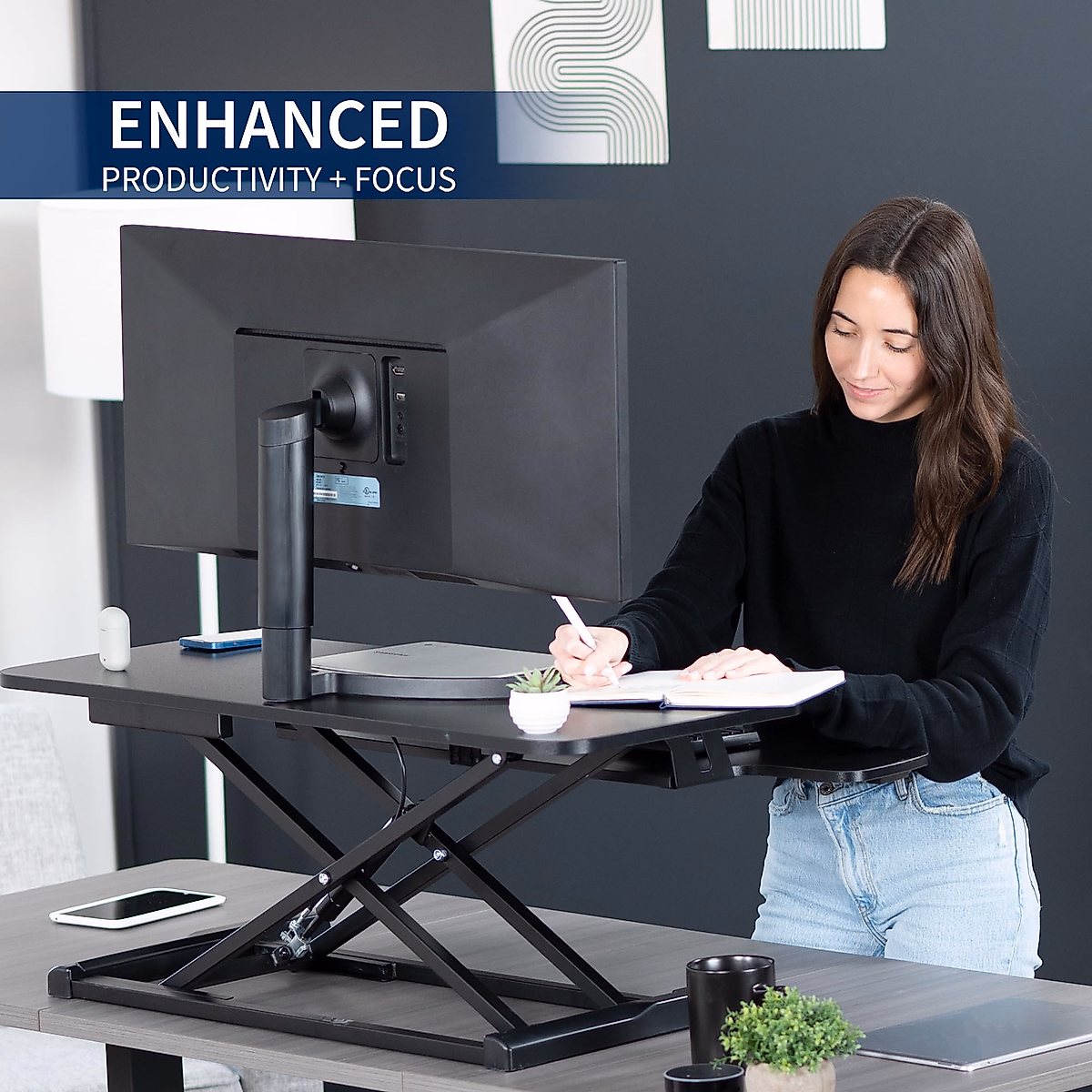 VIVO 38 inch Desk Converter, Height Adjustable Riser, Sit to Stand Dual Monitor and Laptop Workstation with Wide Keyboard Tray, Black, DESK-V037KB, 38"