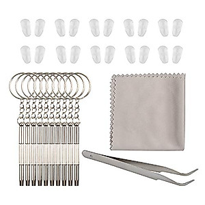 10 Pack Mini Screwdriver Keychain,YuCool 3 in 1 Mini Stainless Steel Eyeglass Repair Tool Kit with 10 Pairs 15mm Silicone Eyeglass Nose Pads,1 Pack Tweezer and 1 Pack Wipe Cloth（22 Pack In Total）