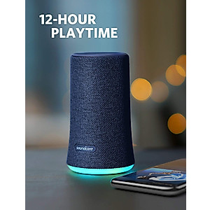 Bluetooth Speaker, Soundcore Flare Wireless Speaker by Anker, Portable Party Speaker with 360° Sound, Enhanced Bass, Ambient LED Light, IP67 Dustproof & Waterproof, and 12H Battery Life—Blue (Renewed)