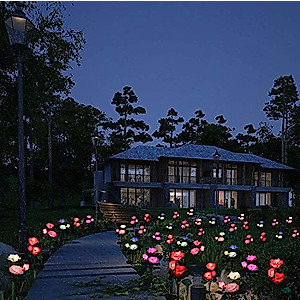 Solar Garden Rose Lights, Decorman 2 Pack Realistic Solar Outdoor Flower Lights Waterproof LED Stake Landscape Decorative Lights with 10 Roses for Garden, Lawn, Yard, Pathway, Patio, Backyard (Yellow)