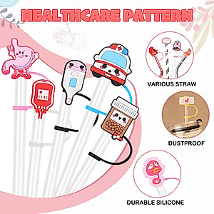 Dripykiaa 20pcs Straw Cover Nurse Straw Covers Medical Silicone Straw Tips Reusable Drinking Straw Cap Lids Cap Dust-proof Straw Plug for 6-8 mm (0.24-0.31 Inch) Straw Gifts for Nurse Doctor