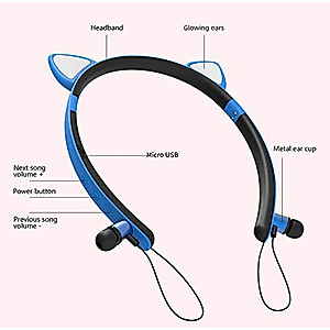 Bluetooth Headphones Neckband Cat-Ear Wireless Sport Earbuds, IPX5 Sweat and Water Resistant HiFi Stereo Ultra Comfort Fit for Gym Running Compatible with iOS Android (Purple)
