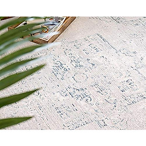 Unique Loom Noble Collection Country, Traditional, Distressed, Vintage, Geometric, Border, Medallion Area Rug, 2' 7" x 9' 11", Blue/Beige