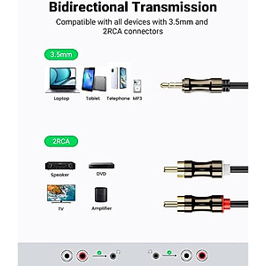 BERLAT RCA to 3.5mm Cable, RCA Audio Cable Nylon Woven 24K Gold Plated Male to Male Jack Adapter for Connects a Smartphone, Tablet, HDTV,or MP3 Player to a Speaker - 6.6ft/2M