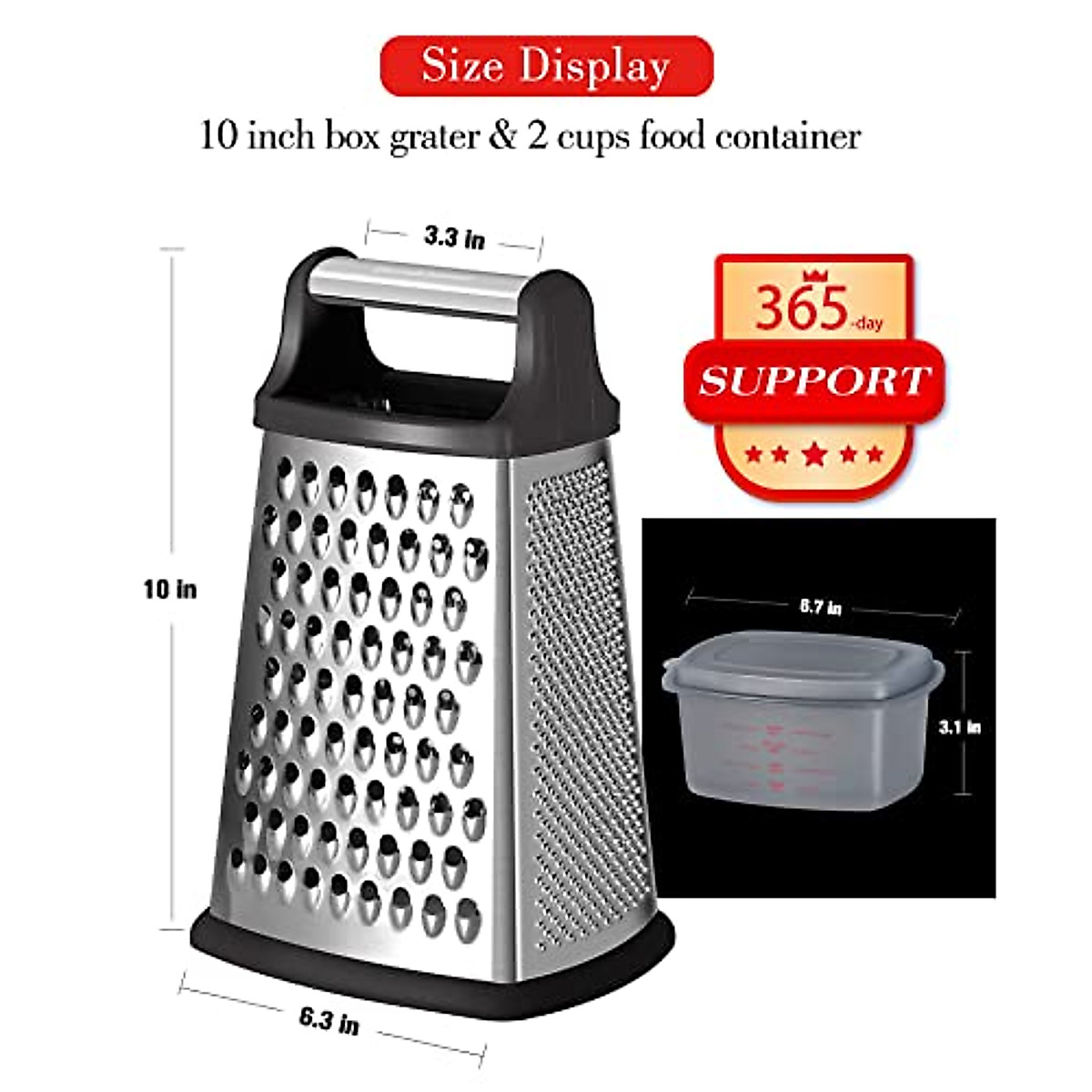 Ourokhome Professional Box Graters with Container, Stainless Steel 4 Sides, Kitchen Slicer Shredder Zester Grater for Parmesan Cheese, Vegetables, Ginger, 10 Inch, a Resistant Glove for Gift (Black)