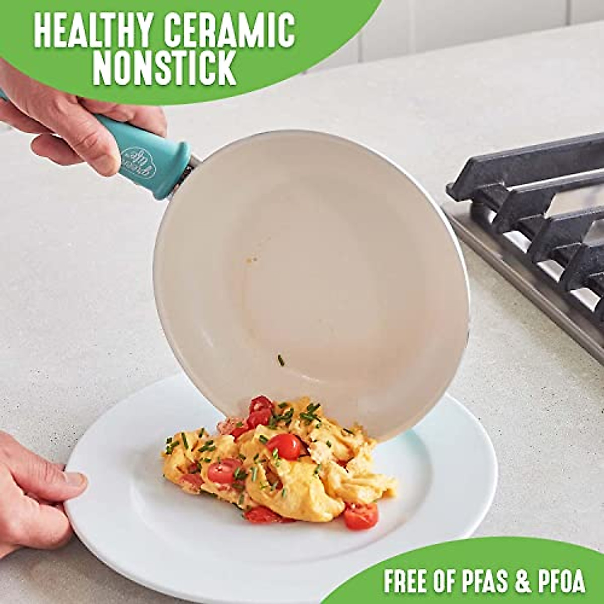 GreenLife Soft Grip Healthy Ceramic Nonstick, 8" Frying Pan Skillet, PFAS-Free, Dishwasher Safe, Turquoise