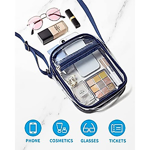 Vorspack Clear Bag Stadium Approved - PVC Clear Purse Clear Crossbody Bag with Front Pocket for Concerts Sports Festivals - Navy Blue