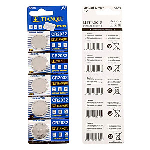 TIANQIU 2032 Battery (CR2032/ DL2032/ E-CR2032/ SB-T51/ LF1/ 2V) Lithium 3v (1 Pack of 5)