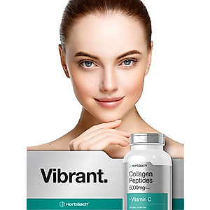 Horbäach Collagen Peptides 6000mg | 300 Caplet Pills | with Vitamin C | Hydrolyzed Collagen Supplement | Non-GMO, Gluten Free