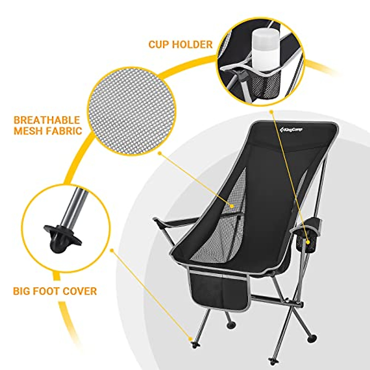 KingCamp Ultralight High Back Folding Camping Chairs Adults with Armrest, Upgrade All-Aluminum Alloy Bracket, Lightweight Camping Chair Camp Compact Portable Outdoors with Carry Bag