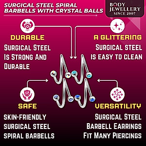 bodyjewellery 4pcs 16g 12mm Twisted Barbell Rim Tragus Helix Lip Cartilage Hoop Crystal Pinna Eyebrow Ear lobe Barbell BQAZ - AB LSP SP AQ