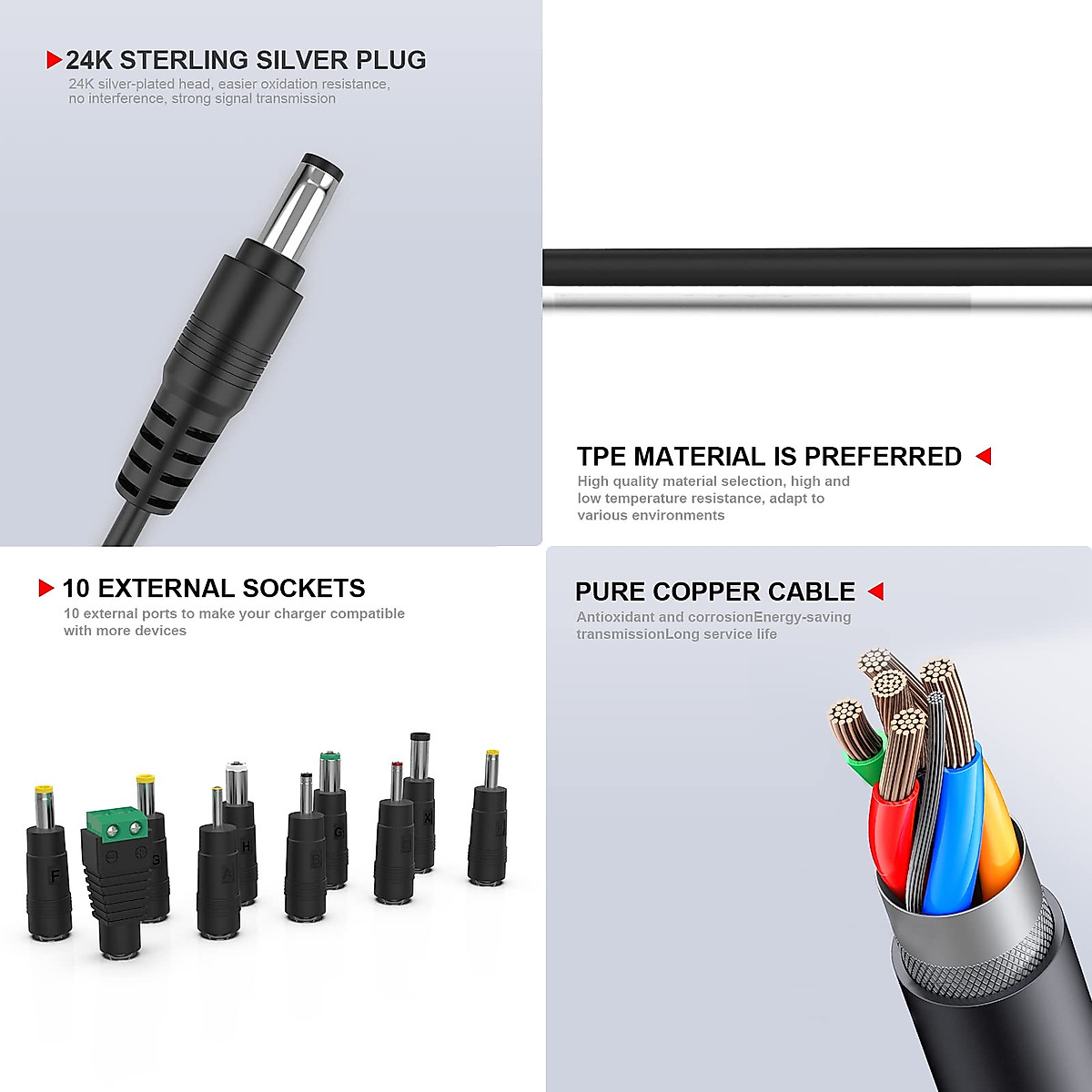 12V 2A AC Adapter Charger Replacement with 10 Tips, Regulated 12 Volts 2000mA Power Supply Cord for LED Strip Light, CCTV Camera, BT Speaker, GPS, Webcam, Router, DC12V Transformer (9.85ft)