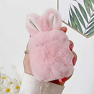 Case for Airpods 1 Case Airpods 2 Fluffy Rabbit Case Cover Plush Furry Fashion Cute Bunny Ear Faux Fur PC Protective Case Resistant Cover for Airpods 1st & 2nd Gen with Carabiner,Pink